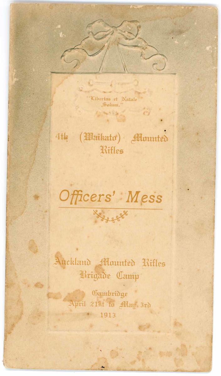 Officers' Mess Menu - Te Awamutu Museum